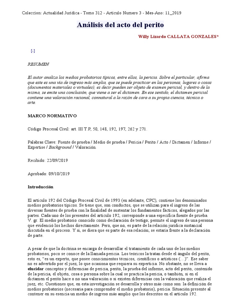 19 Análisis Del Acto Del Perito Pdf Evidencia Ley Testigo Experto