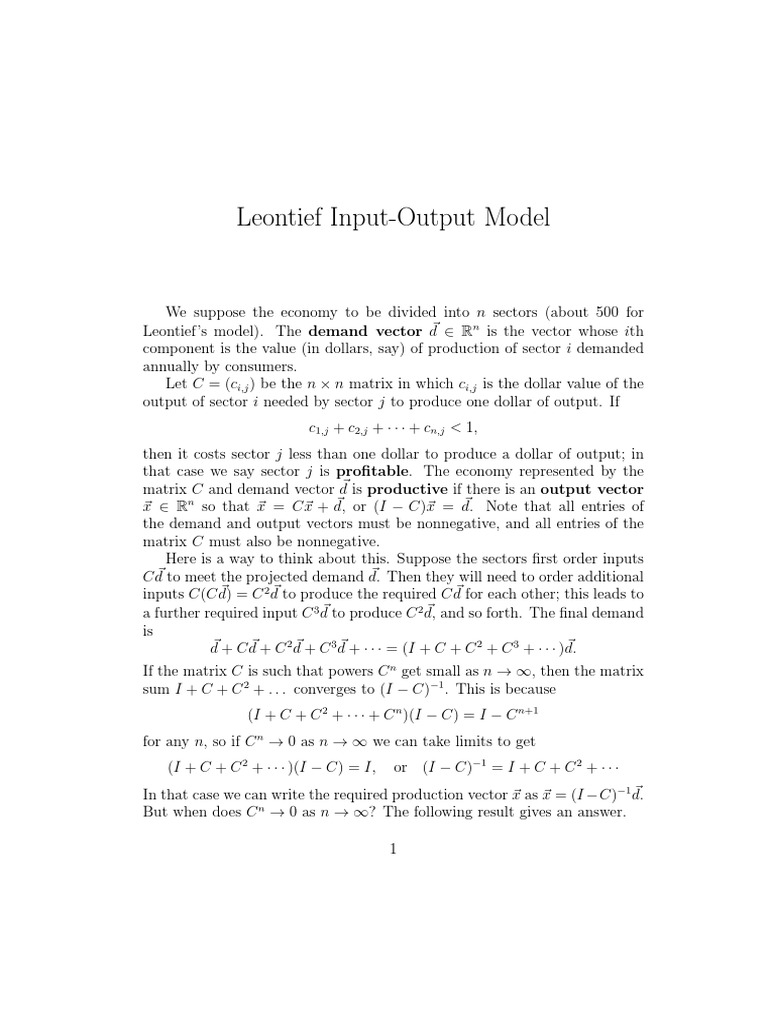 Leontief Input-Output Model | Download Free PDF | Eigenvalues And Eigenvectors | Matrix ...