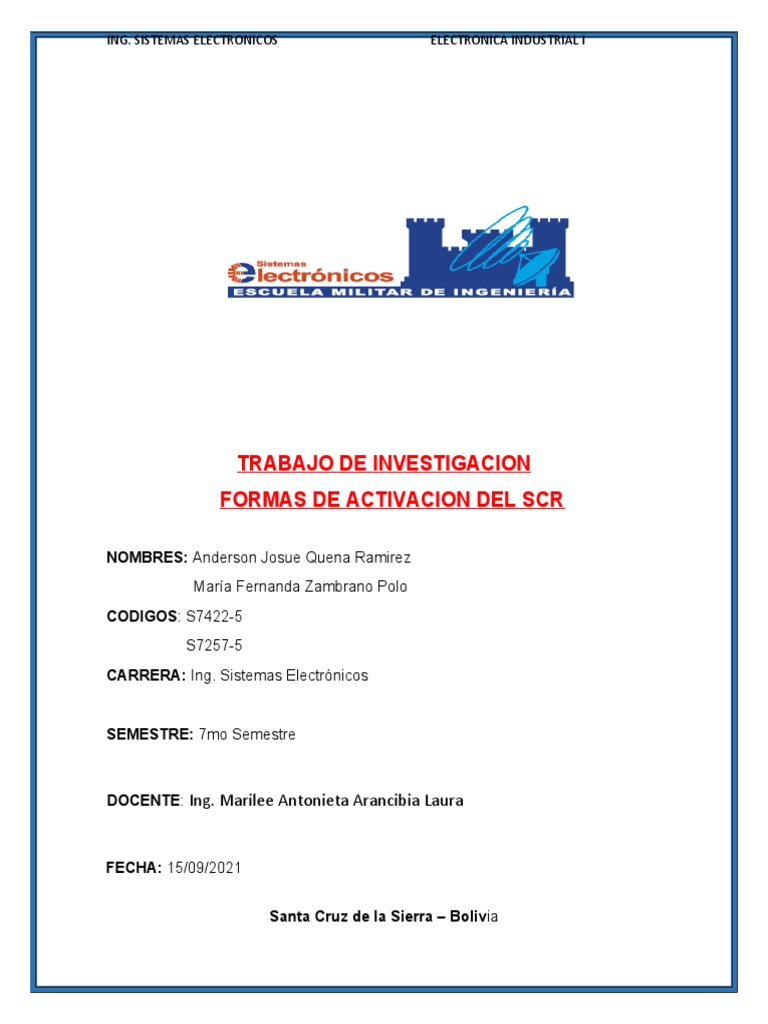 Practica de Investigacion - Activacion SCR | PDF | Equipo eléctrico ...