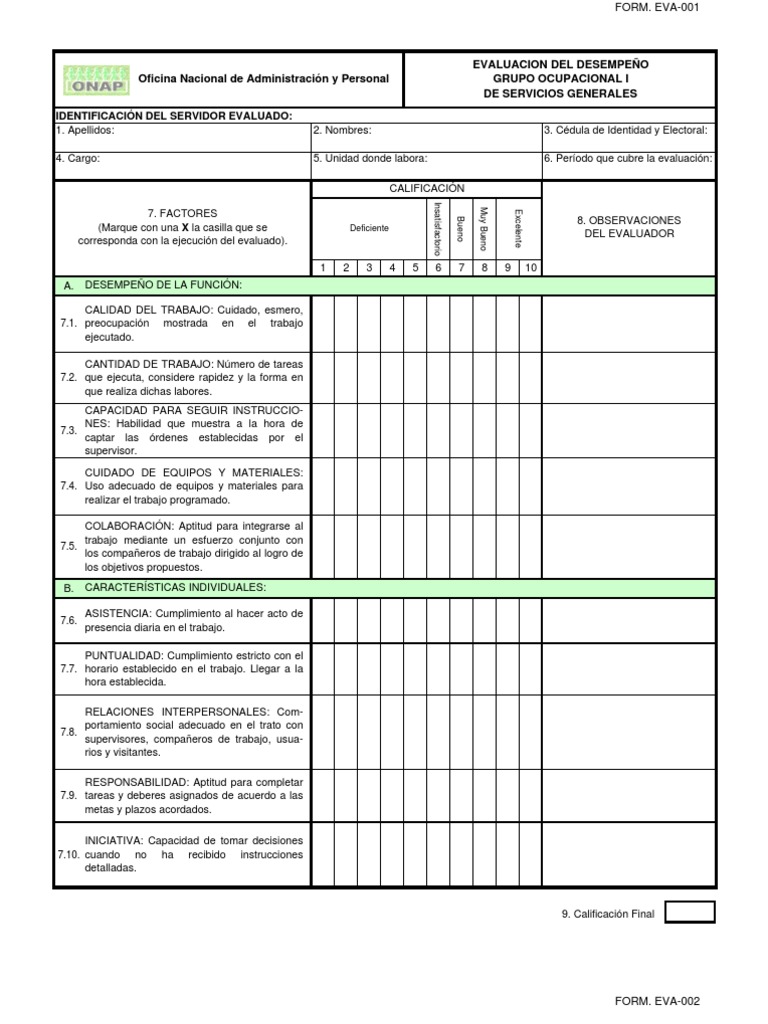 Formularios de Evaluacion del Desempeno