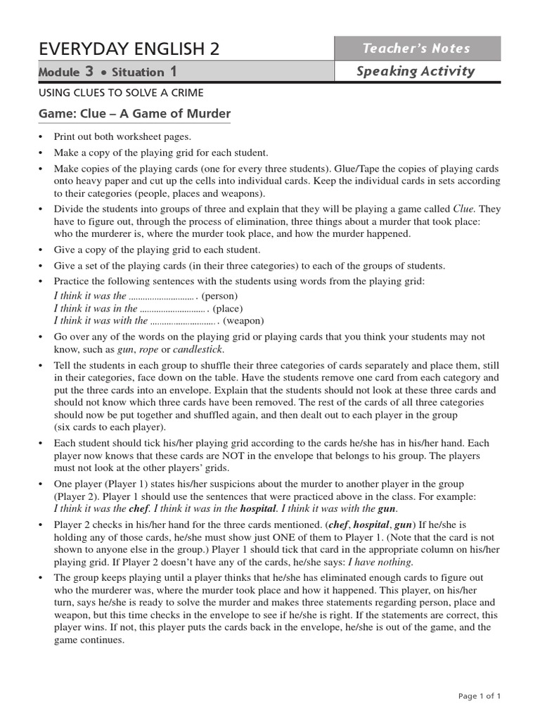 Everyday2 - M3 - Clues To Solve A Crime - Teachers Notes | PDF