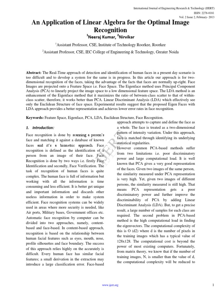 An Application of Linear Algebra For The Optimal Image Recognition ...