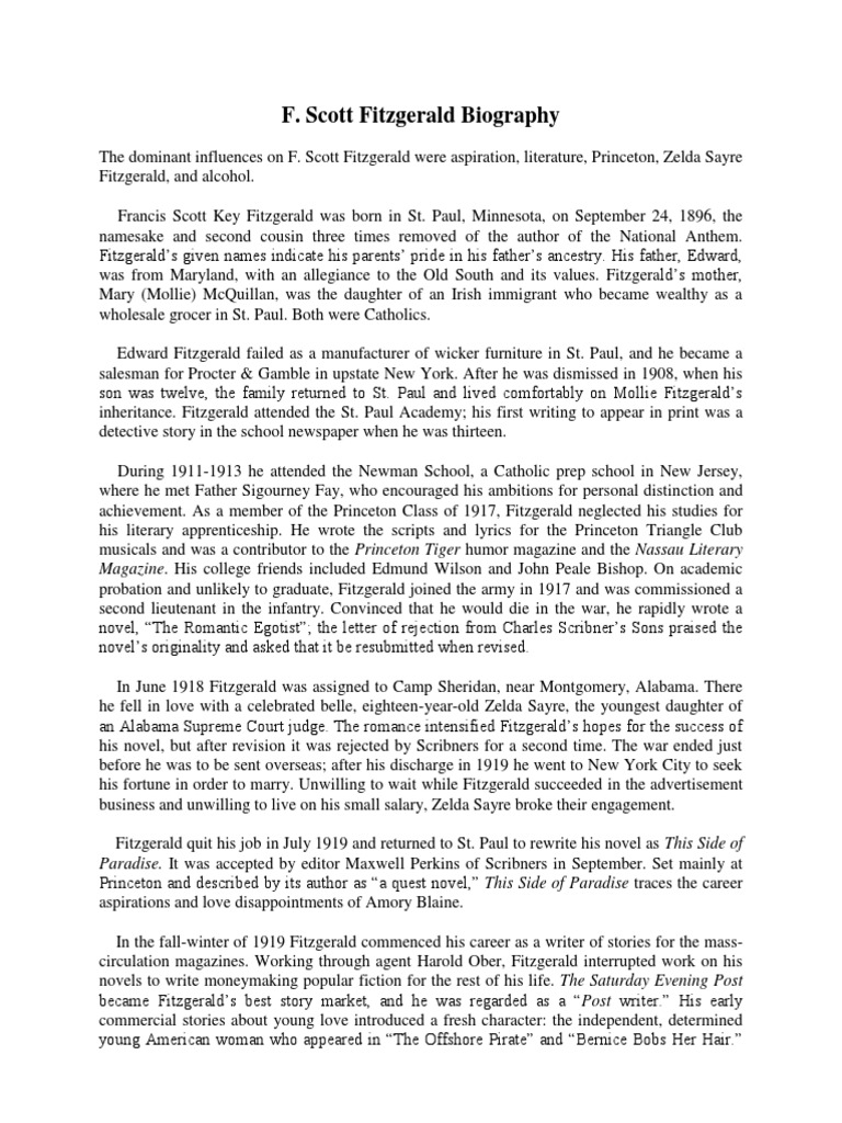 Fitzgerald Biography PDF | PDF | F. Scott Fitzgerald | Zelda Fitzgerald