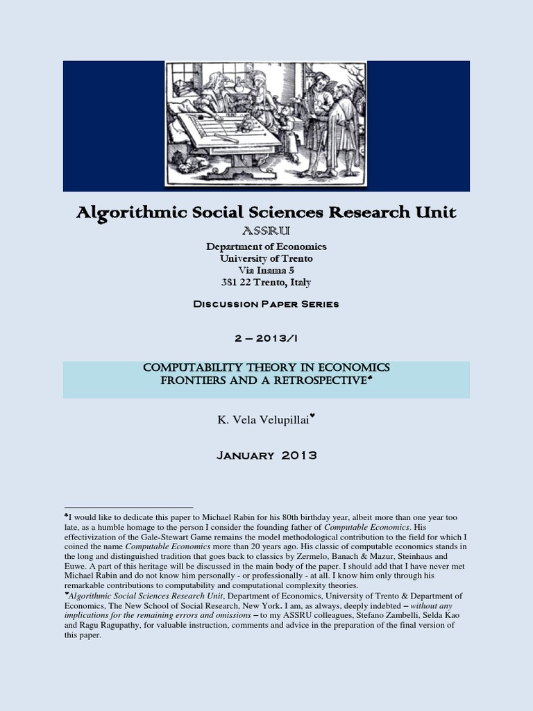 Computability Theory in Economics Frontiers and A Retrospective | PDF | Time Complexity ...