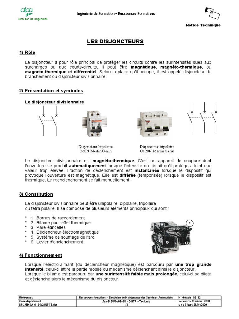 Types et Fonctionnement des Disjoncteurs | PDF | Ingénierie de l ...