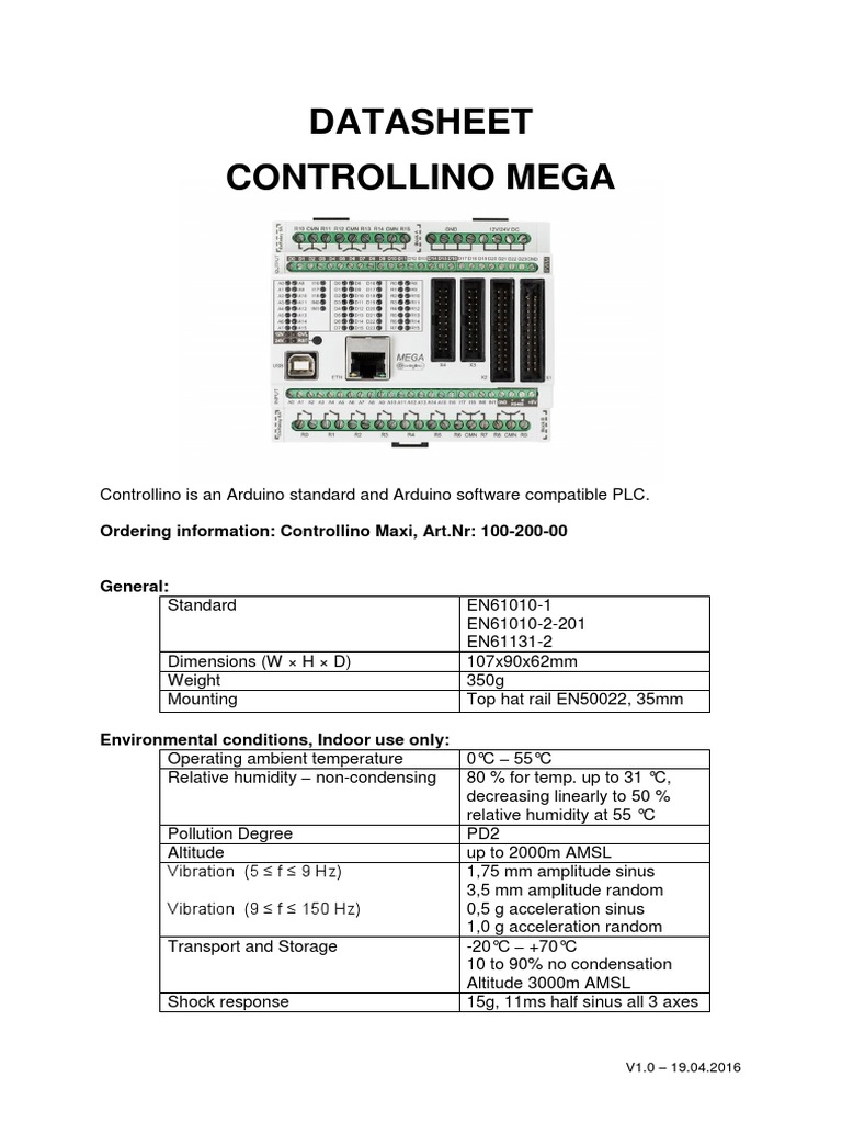 Datasheet Controllino Mega: Ordering Information: Controllino Maxi, Art ...