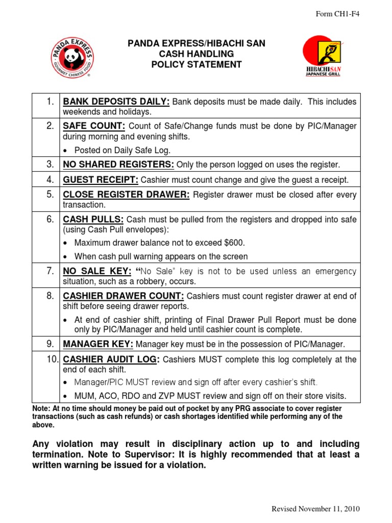 Panda Express Cash Handling Procedures | PDF | Finance & Money ...