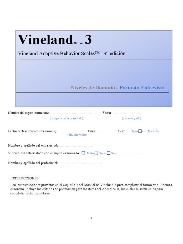 Vineland 3 Formato Entrevista (Dominio-Breve) | PDF | Adjetivo | Puntuación