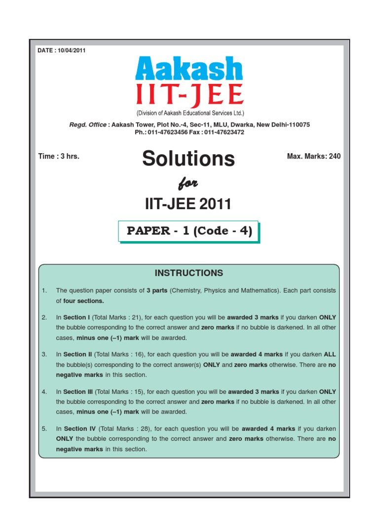 Solution For Iit Jee 2011 | PDF