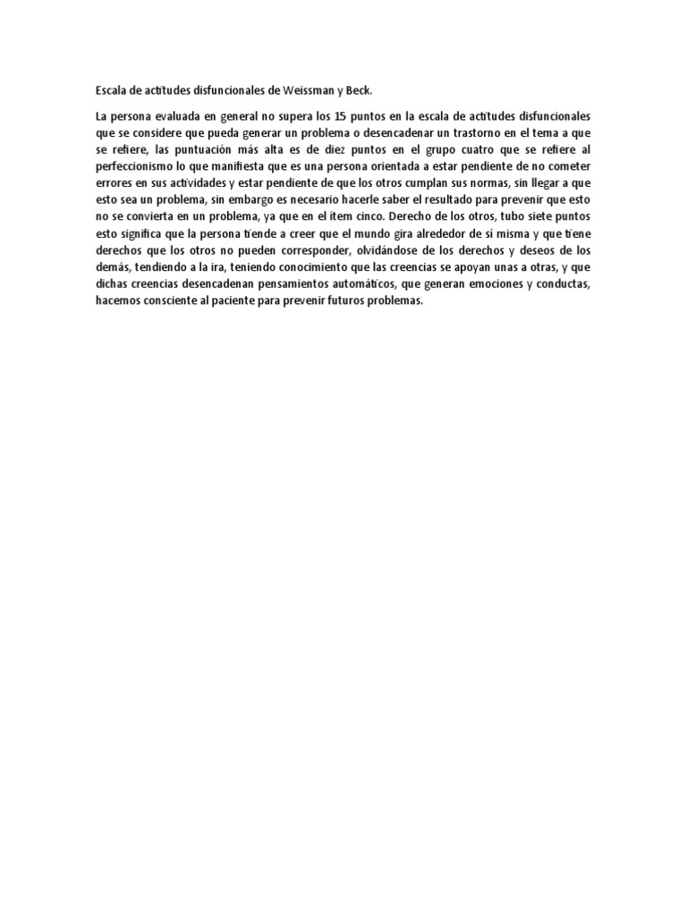 Evaluación Escala de Actitudes Disfuncionales de Weissman y Beck | PDF