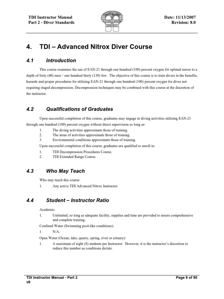 Advanced Nitrox Diver Course Overview | PDF | Scuba Diving | Underwater ...