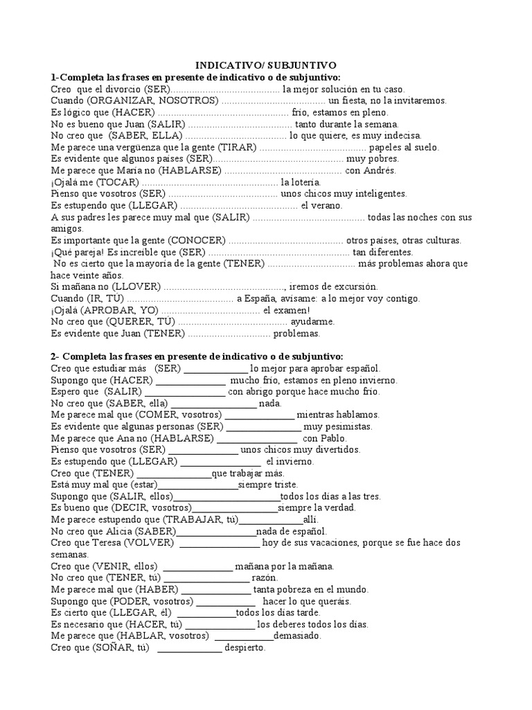 Subjuntivo Ejercicios Pdf : Actividades sobre el subjuntivo • DELE ...