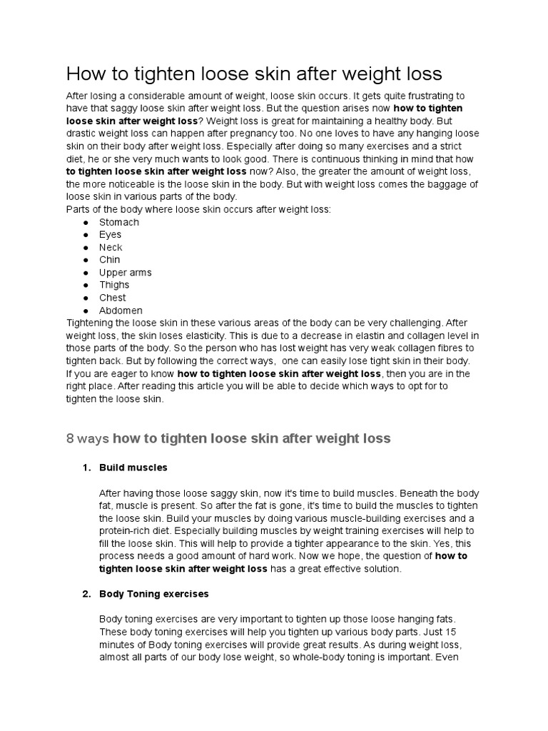 Tightening Loose Skin After Weight Loss | PDF | Omega 3 Fatty Acid | Skin