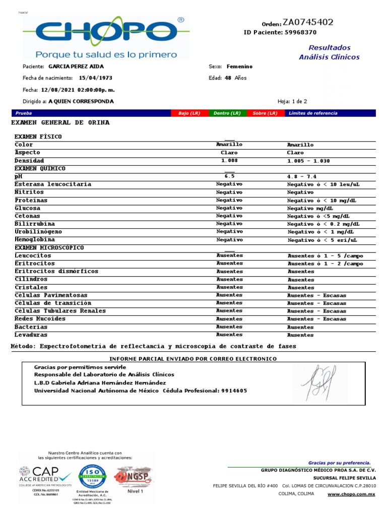 Resultados de Análisis Clínicos Chopo | PDF | Especialidades Medicas ...