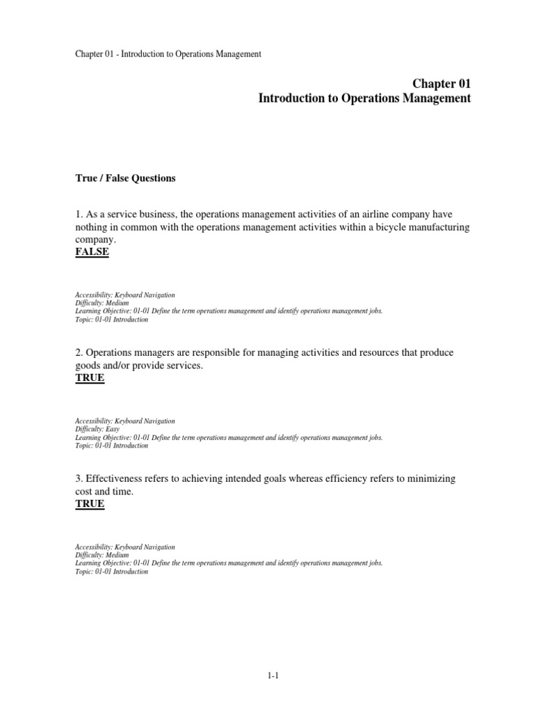 MGT 2070 - Chapter 1 - Practice Questions | PDF | Operations Management ...