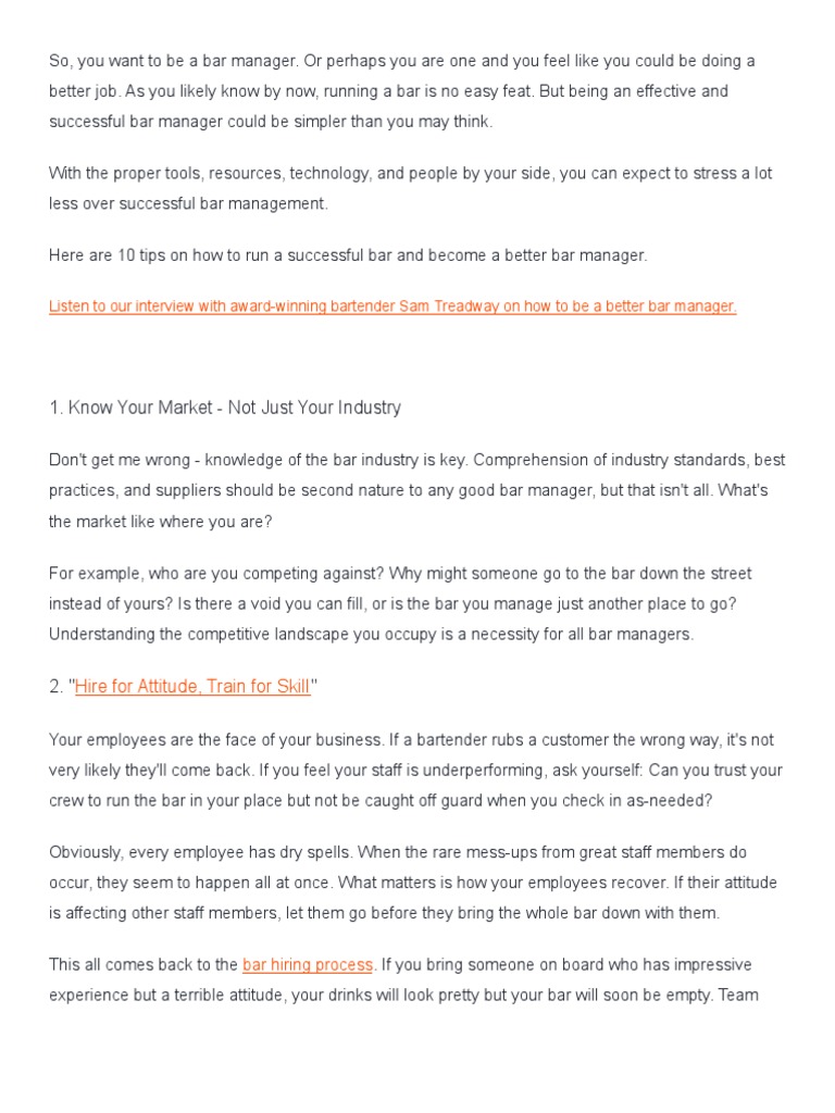 Bar Manager 101 | PDF | Point Of Sale | Bartender