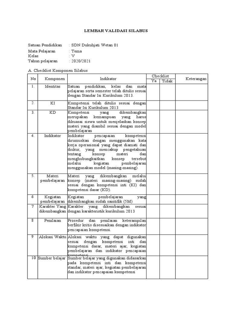Lembar Validasi Modul Ajar Kurikulum Merdeka | PDF