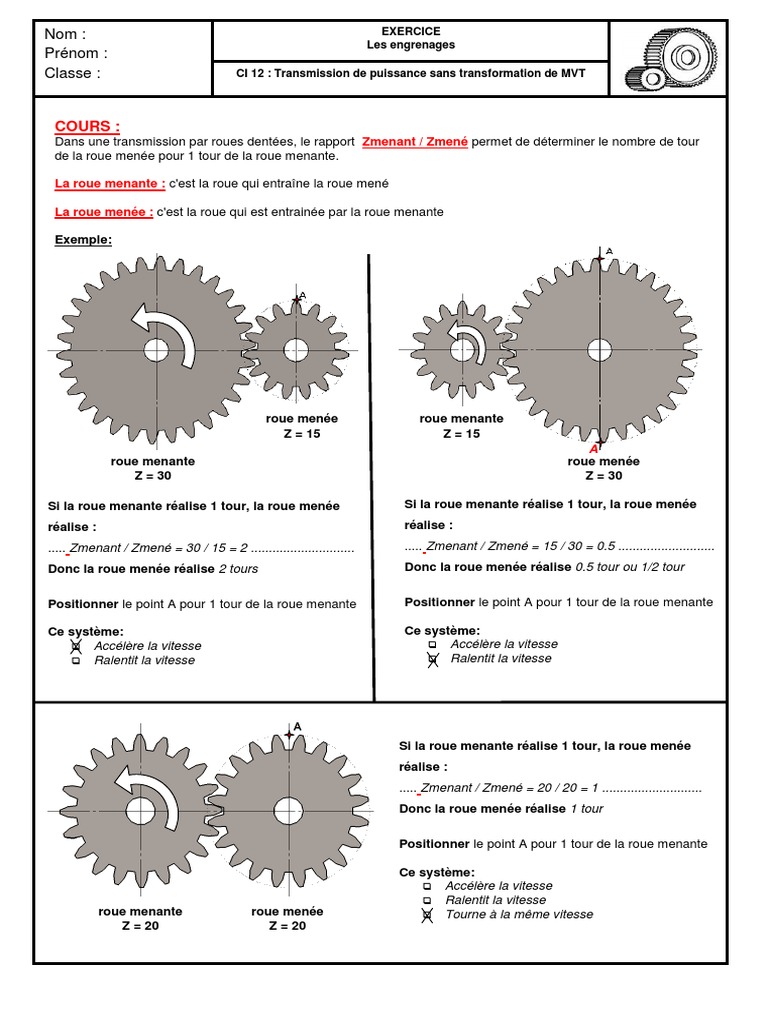01 Exercice Engrenage | PDF | Transmission (Mécanique) | Ingénierie mécanique