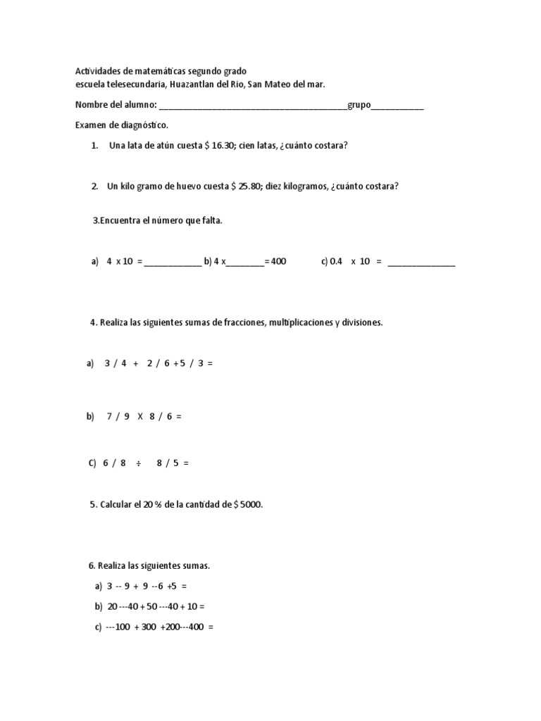 Actividades de Matemáticas Segundo Grado | PDF