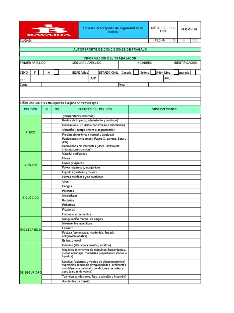 SG-SST-FR-0 Formato de Autoreporte Condiciones de Seguridad | PDF ... SG-SST-FR-0 Formato de Autoreporte Condiciones de Seguridad | PDF ...