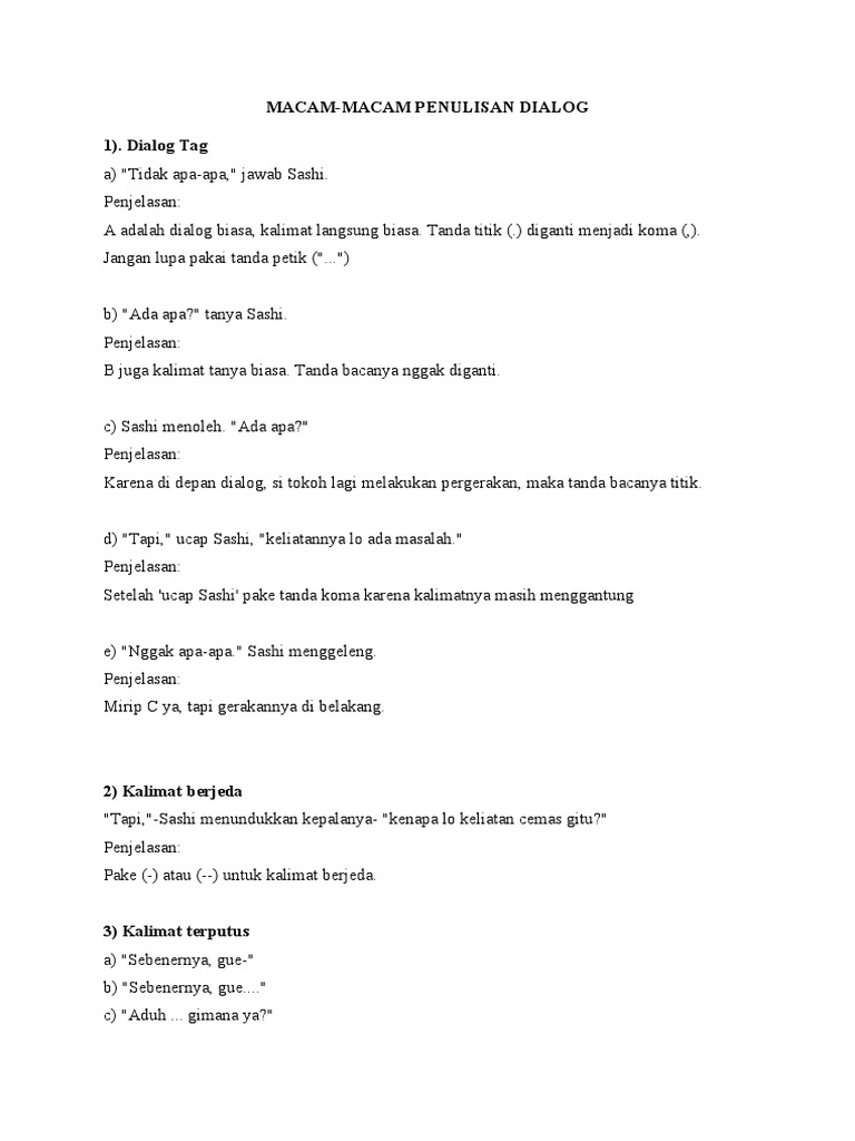 Macam-Macam Penulisan Dialog | PDF