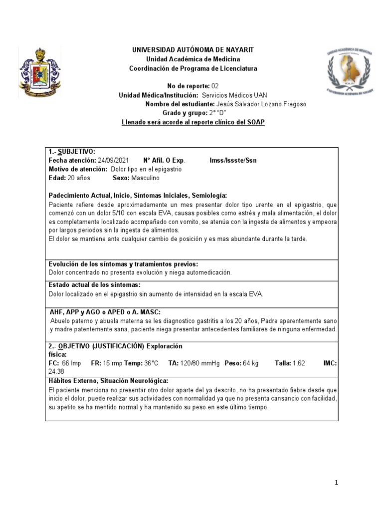 SOAP - 3 - Gastritis Aguda | PDF | Inflamación | Dolor
