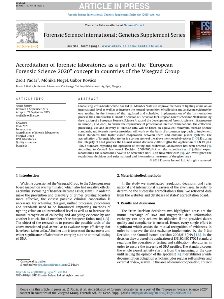Accreditation of Forensic Laboratories As A Part of The | PDF ...