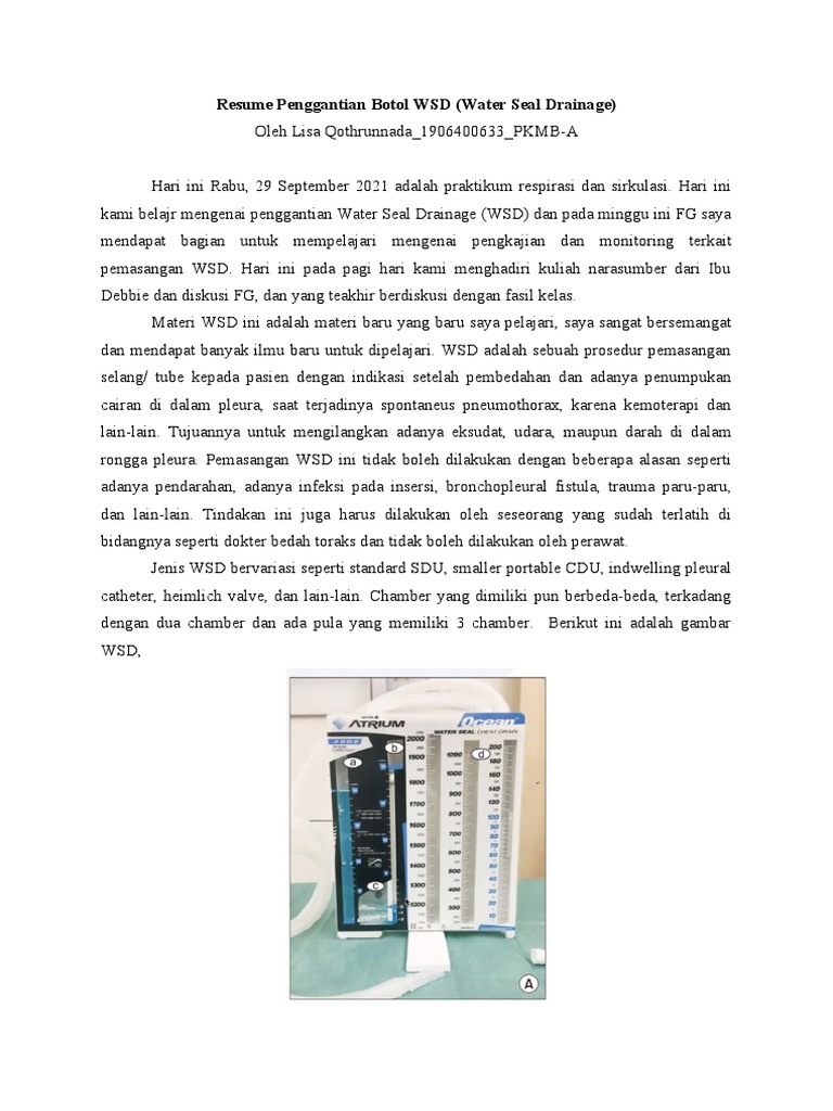 Resume Penggantian Botol WSD (Water Seal Drainage) - Lisa Qothrunnada ...