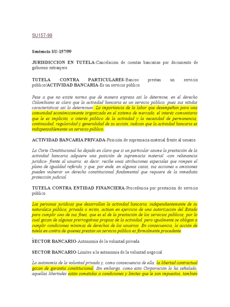 Sentencia SU157 - Reporte Entes Extranjeros | PDF | Bancos | Derecho ...