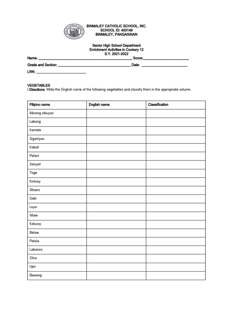 Enrichment Activities in Cookery 12 | PDF | Fish | Oyster