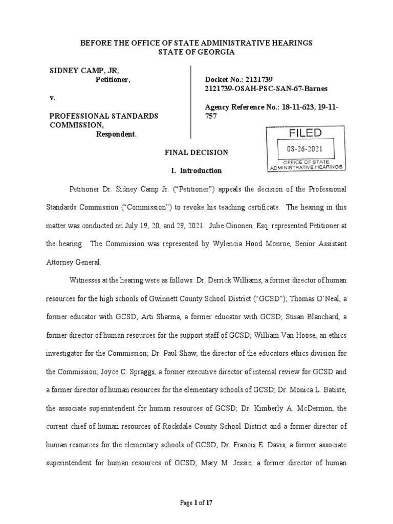 Georgia Professional Standards Commission Win | PDF | Burden Of Proof ...