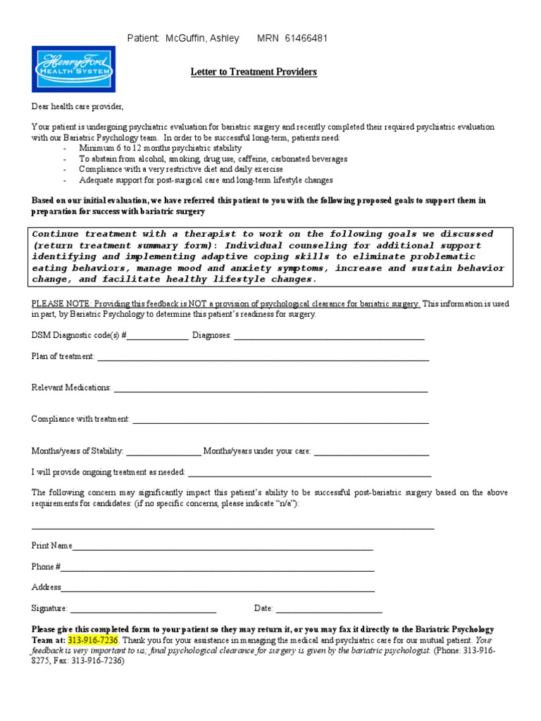 Letter To Treatment Provider | PDF | Psychiatry | Psychology