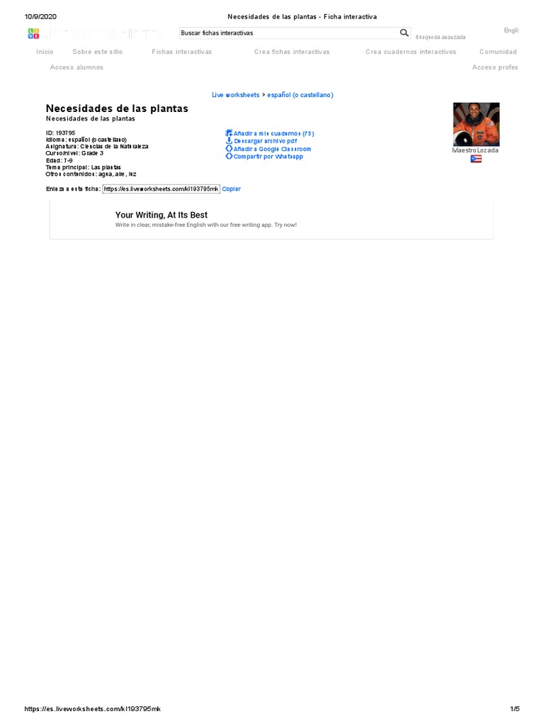 Necesidades de Las Plantas - Ficha Interactiva | PDF | Software de la ...