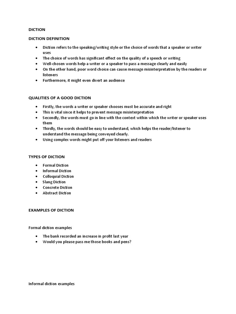 Diction Diction Definition | PDF