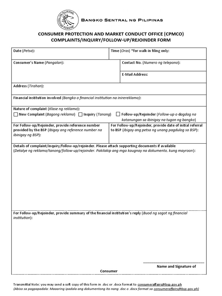 Consumer Protection and Market Conduct Office (Cpmco) Complaints ...