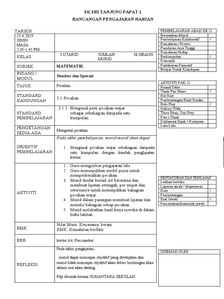 RPH Math Minggu 14 (Refleksi) 2019 | PDF