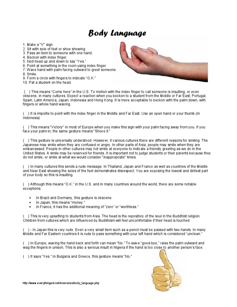 Body Language Activities | PDF | Body Language | Hand