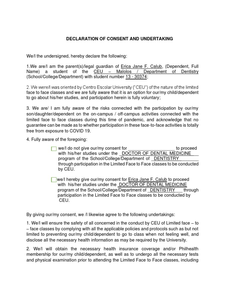 DECLARATION OF CONSENT AND UNDERTAKING v.2 | PDF | Medicine | Health Care