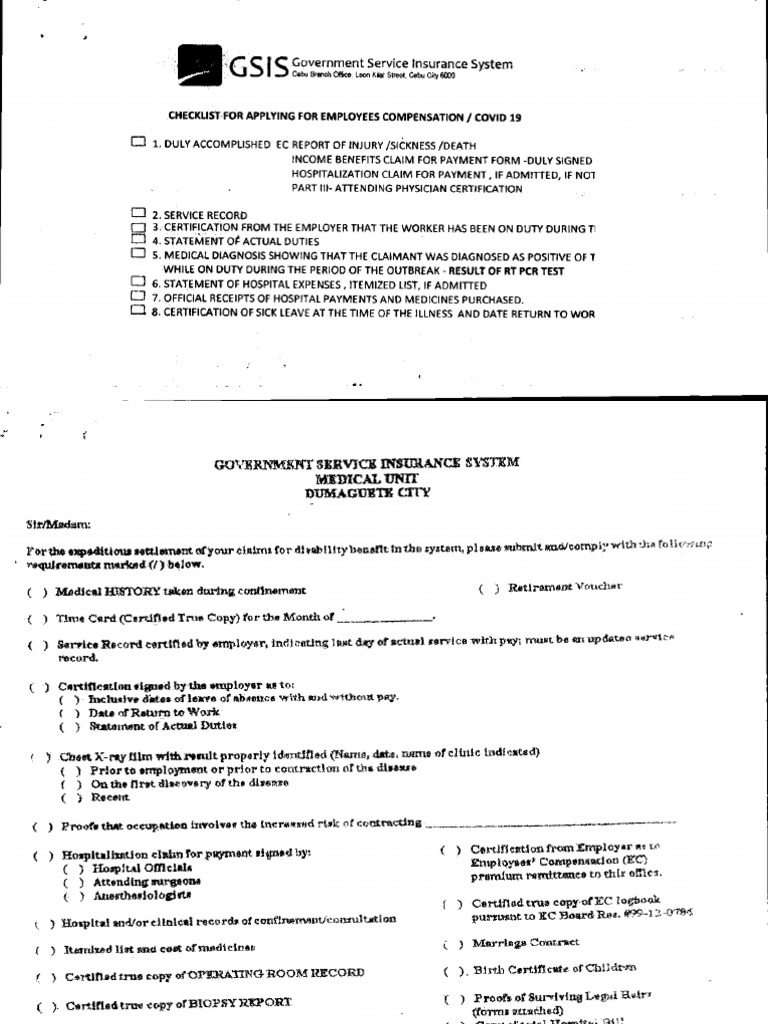 Employees Compensation - Covid 19 Gsis Form | PDF
