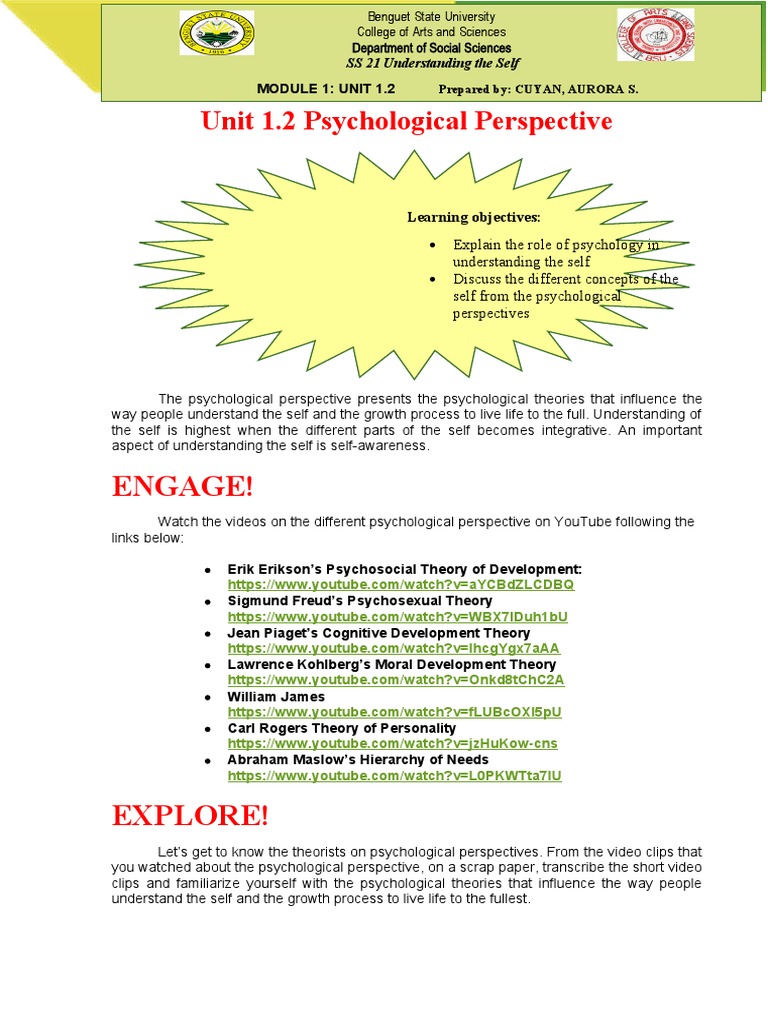Module 1 UNIT 1.2 Psychological Perspective | PDF | Id | Adolescence
