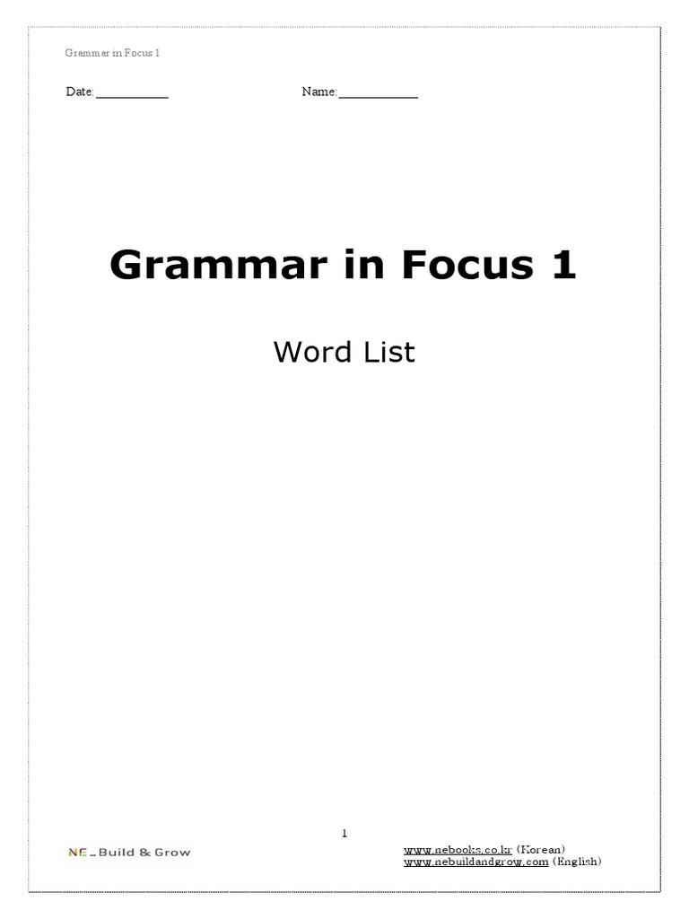 Word List - Grammar in Focus 1 | PDF