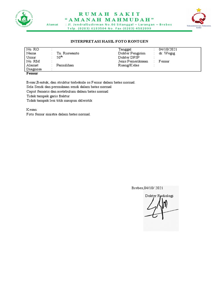 INTERPRETASI HASIL FOTO RONTGEN Femur | PDF