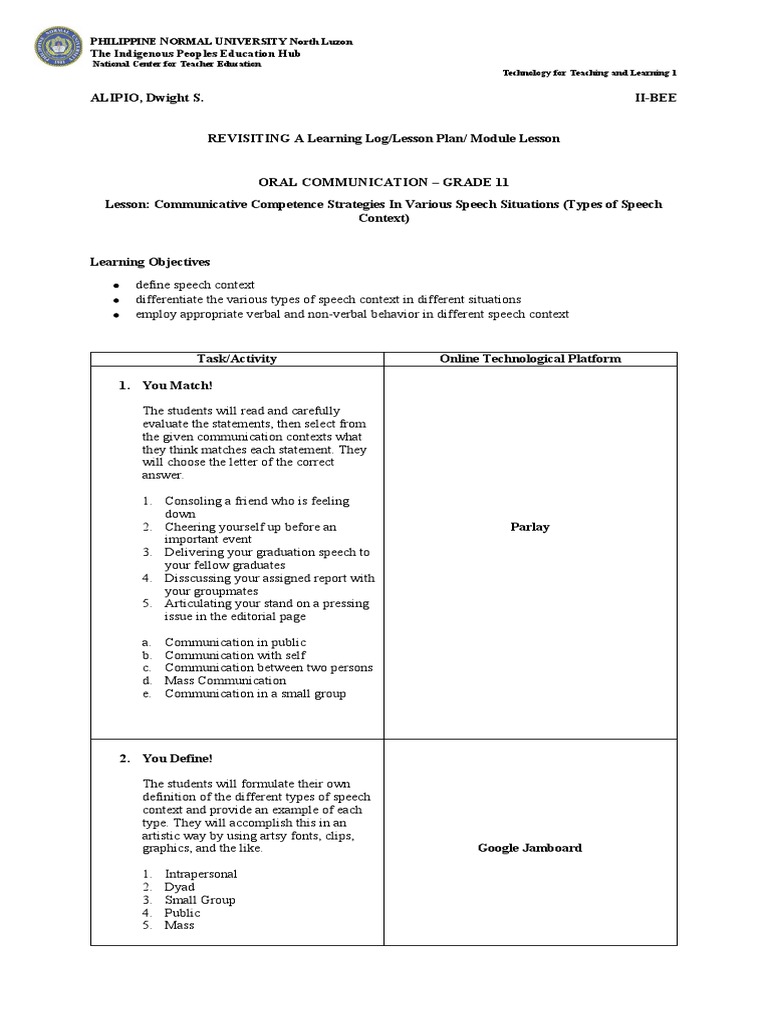 ALIPIO - Revisiting A Learning Log | PDF | Communication | Learning