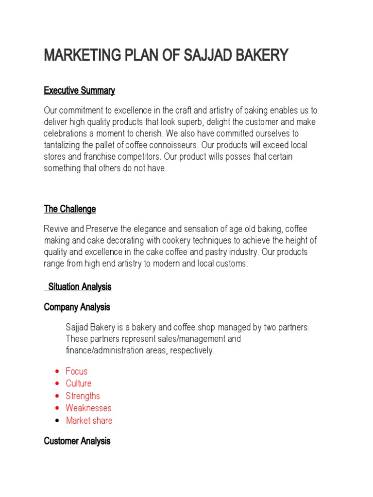 Marketing Plan of Sajjad Bakery | PDF | Cakes | Marketing