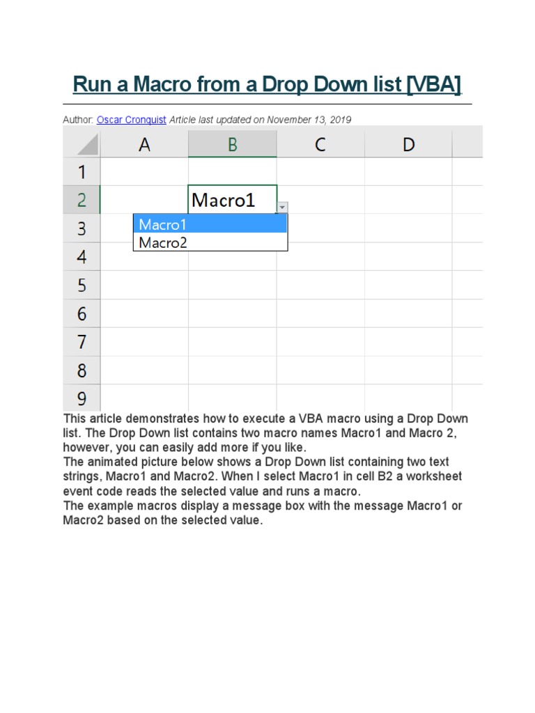 Run A Macro From A Drop Down List (VBA) | PDF | Microsoft Excel ...