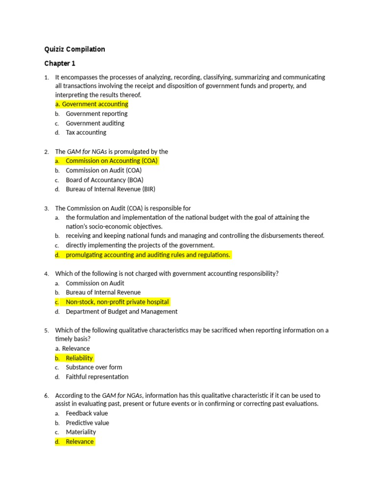 Government Accounting Quiz Compilation | PDF | Debits And Credits | Budget