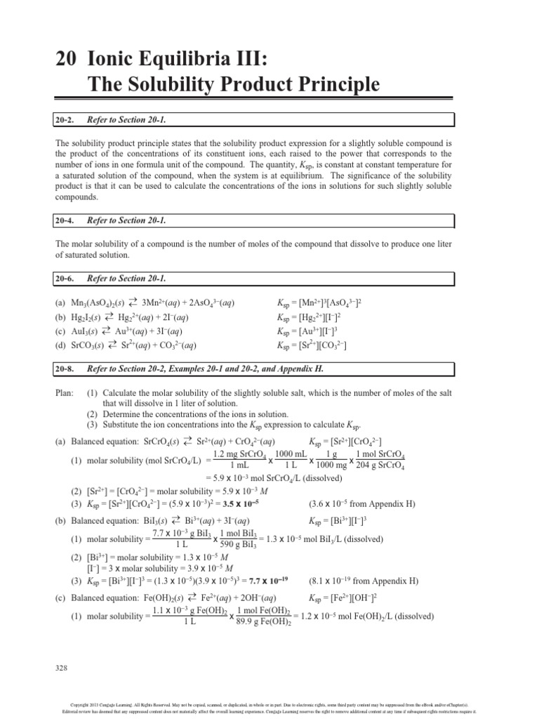 20 Ionic Equilibria III: The Solubility Product Principle: Refer To Section 20-1 | PDF ...