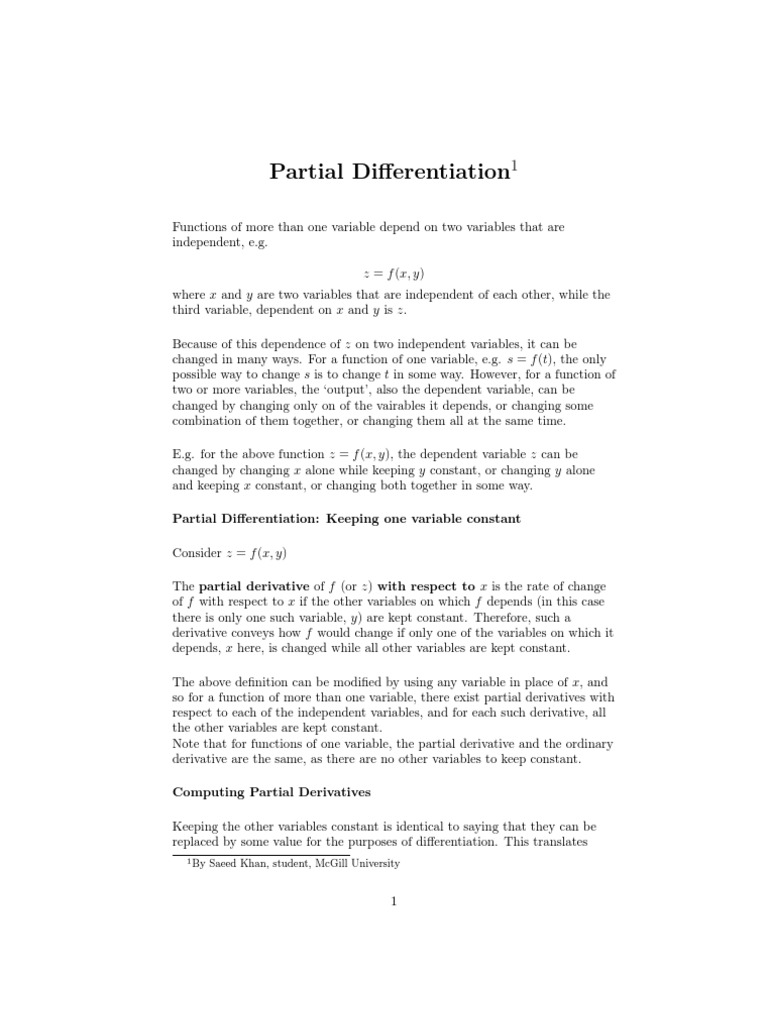 Partial Differentiation | PDF | Derivative | Variable (Mathematics)