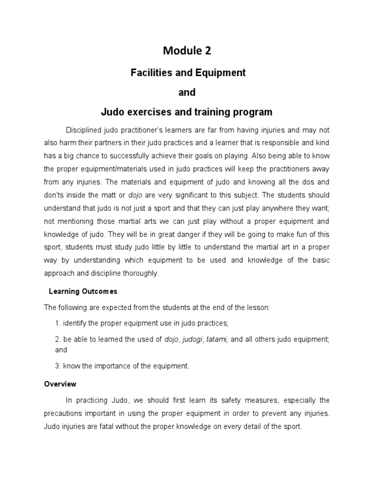 Facilities and Equipment and Judo Exercises and Training Program | PDF ...