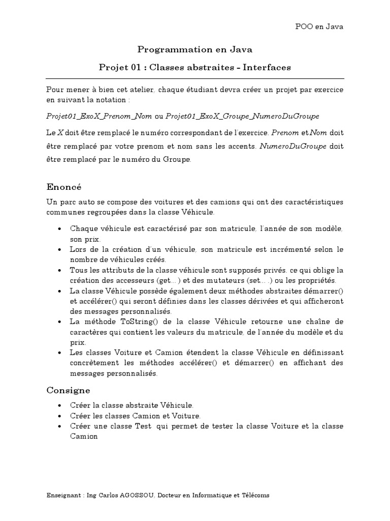 Projet POO Java : Véhicules Abstraits | PDF | Ordinateurs